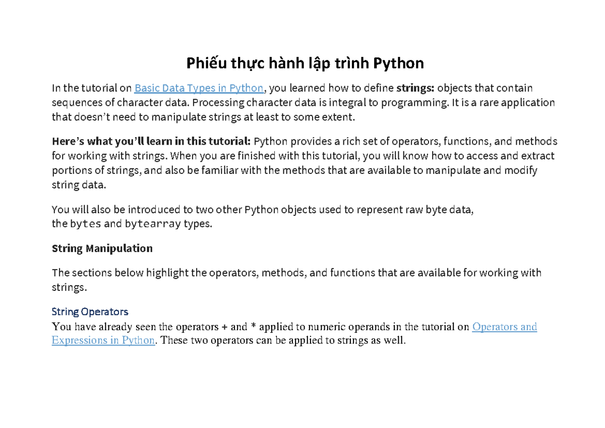 Phiếu Thực Hành Python Chuỗi Phiếu Thực Hành Lập Trình Python In The Tutorial On Basic Data
