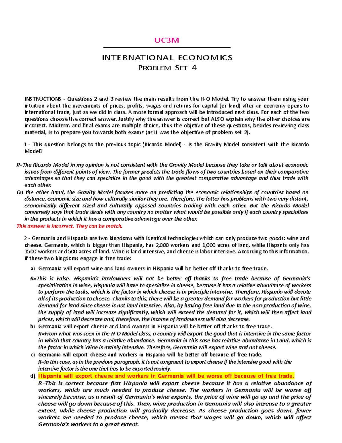 Problem Set 4 resuelto - Practice material - UC3M INTERNATIONAL ECONOMICS PROBLEM SET 4 ...