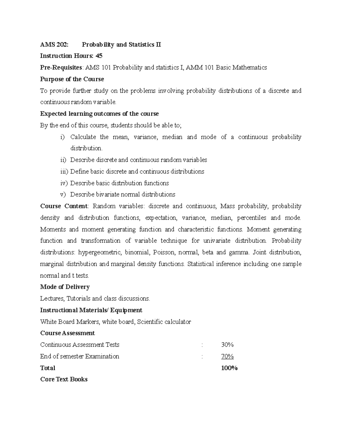 AMS 202 - AMS 202: Probability and Statistics II Instruction Hours: 45 ...