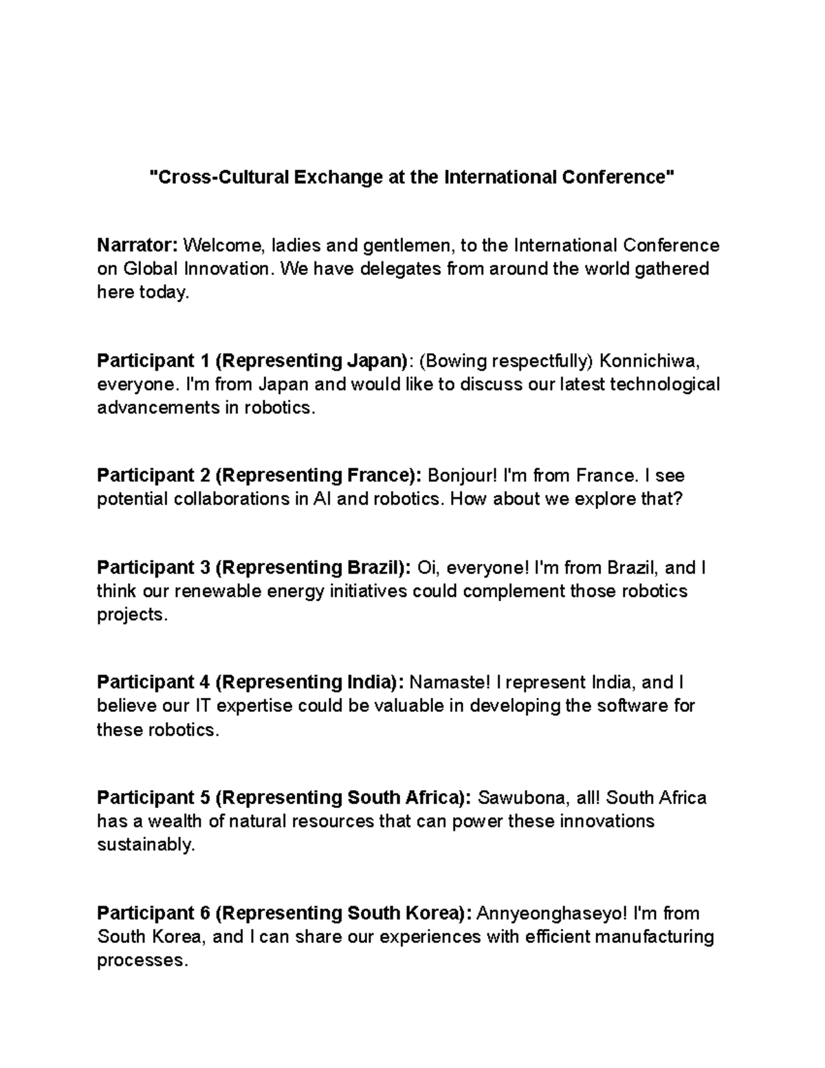 Ge 2 Roleplay - "Cross-Cultural Exchange at the International ...