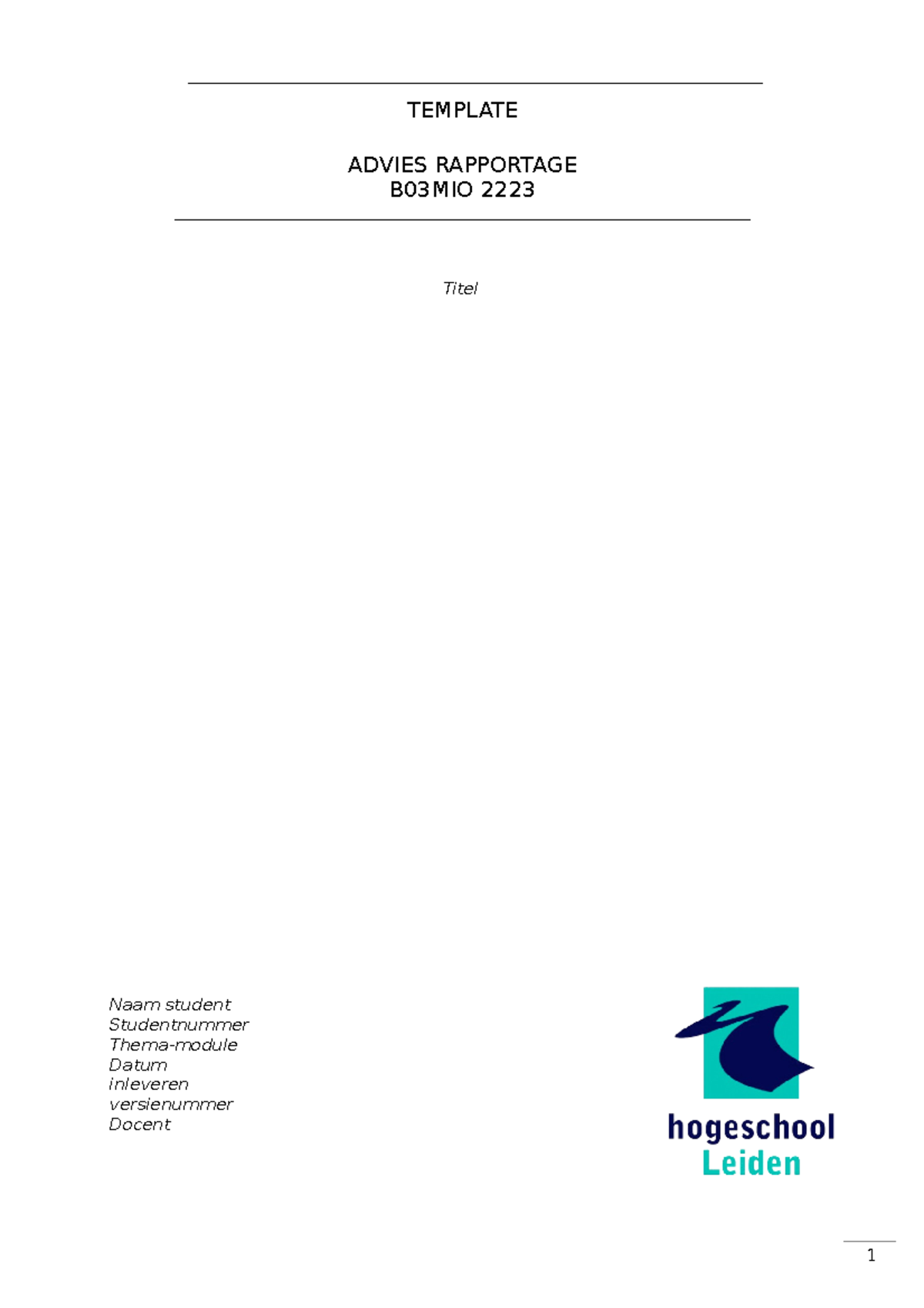 2223 B03MIO template adviesrapport - 1 TEMPLATE ADVIES RAPPORTAGE ...