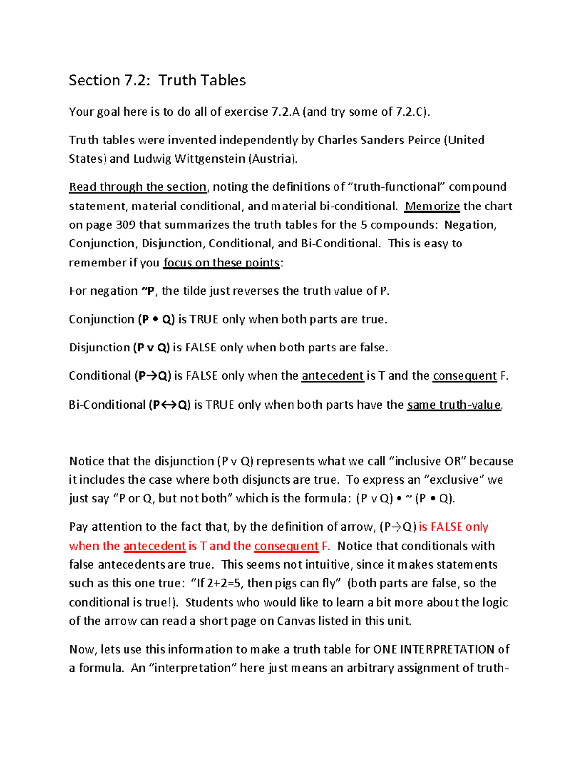 7 - Summary Introduction to logic - Section 7: Truth Tables Your goal ...