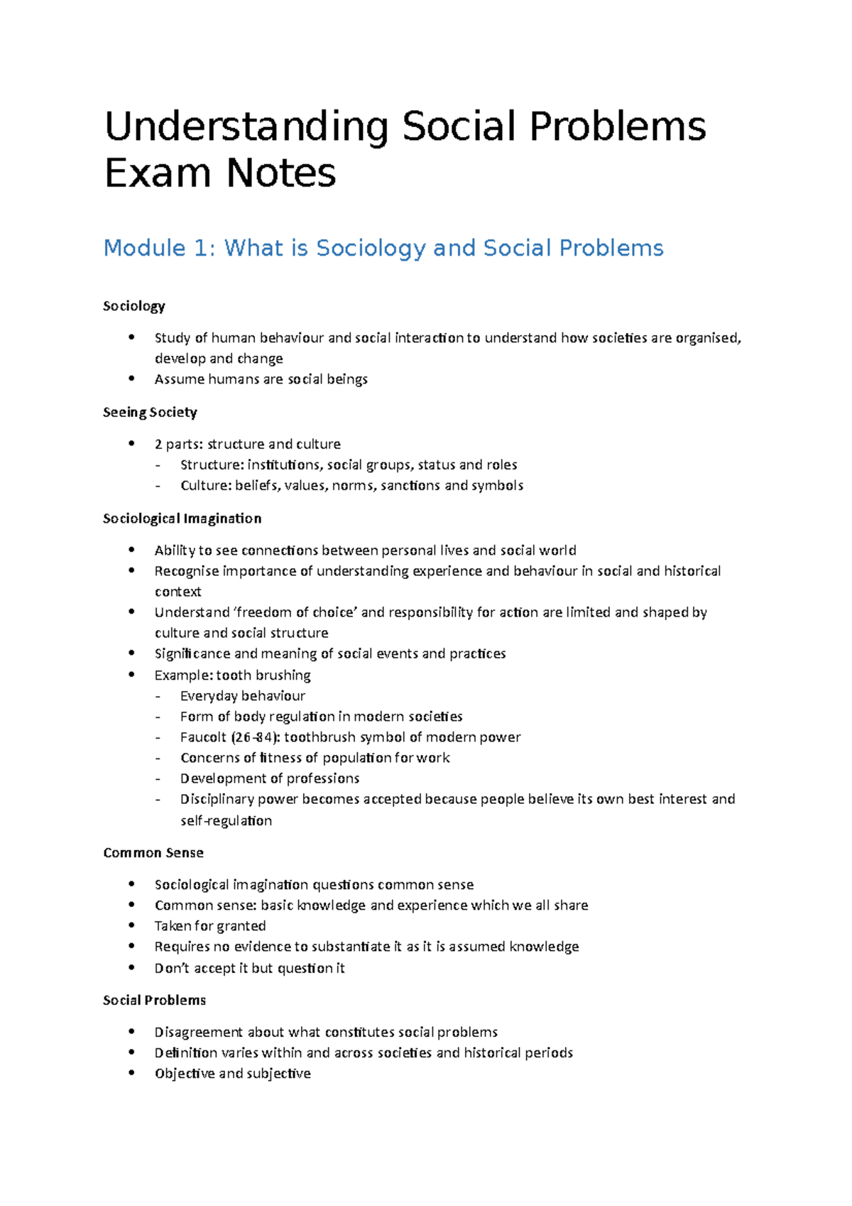 Understanding Social Problems Exam Notes - Understanding Social ...