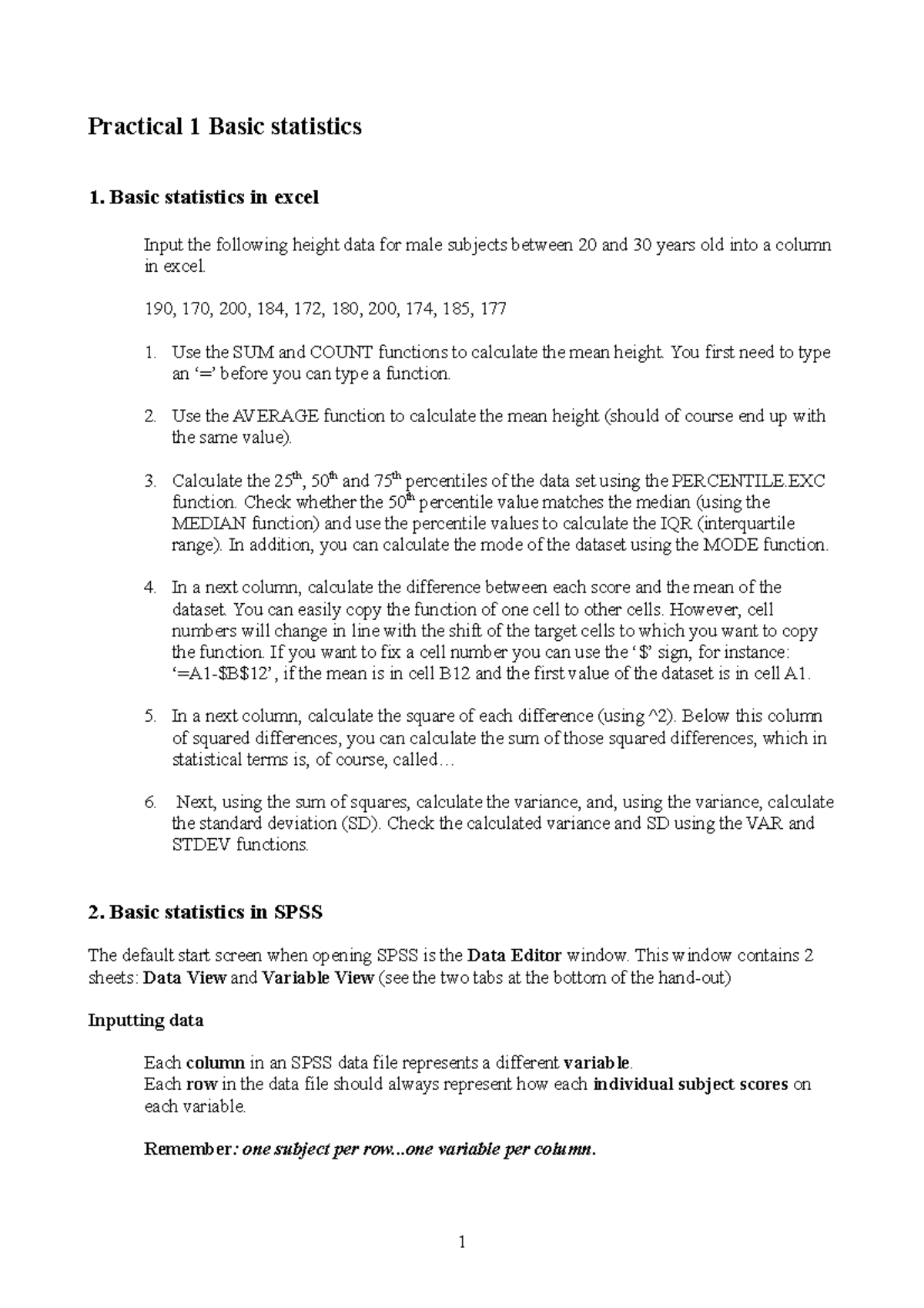 Practical 1 Remmp basic statistics 2022-2023 - Practical 1 Basic statistics 1. Basic statistics ...