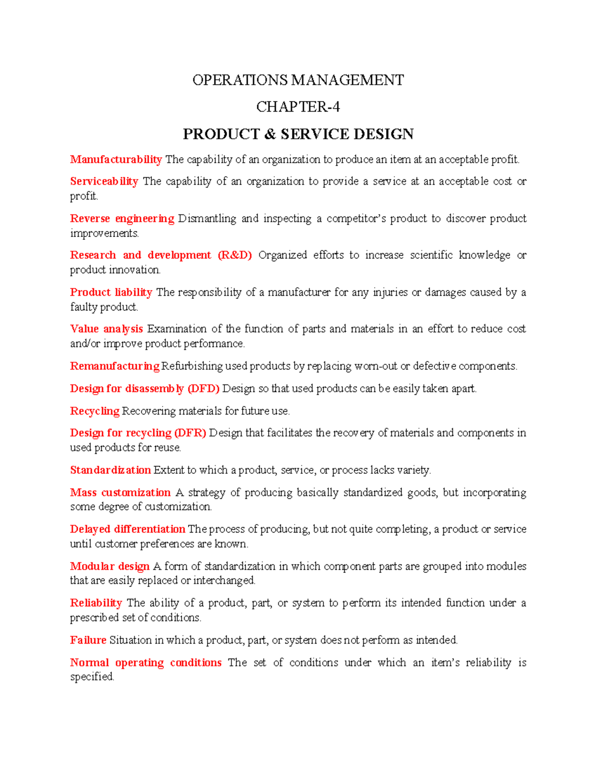 Operations Management - OPERATIONS MANAGEMENT CHAPTER- PRODUCT ...