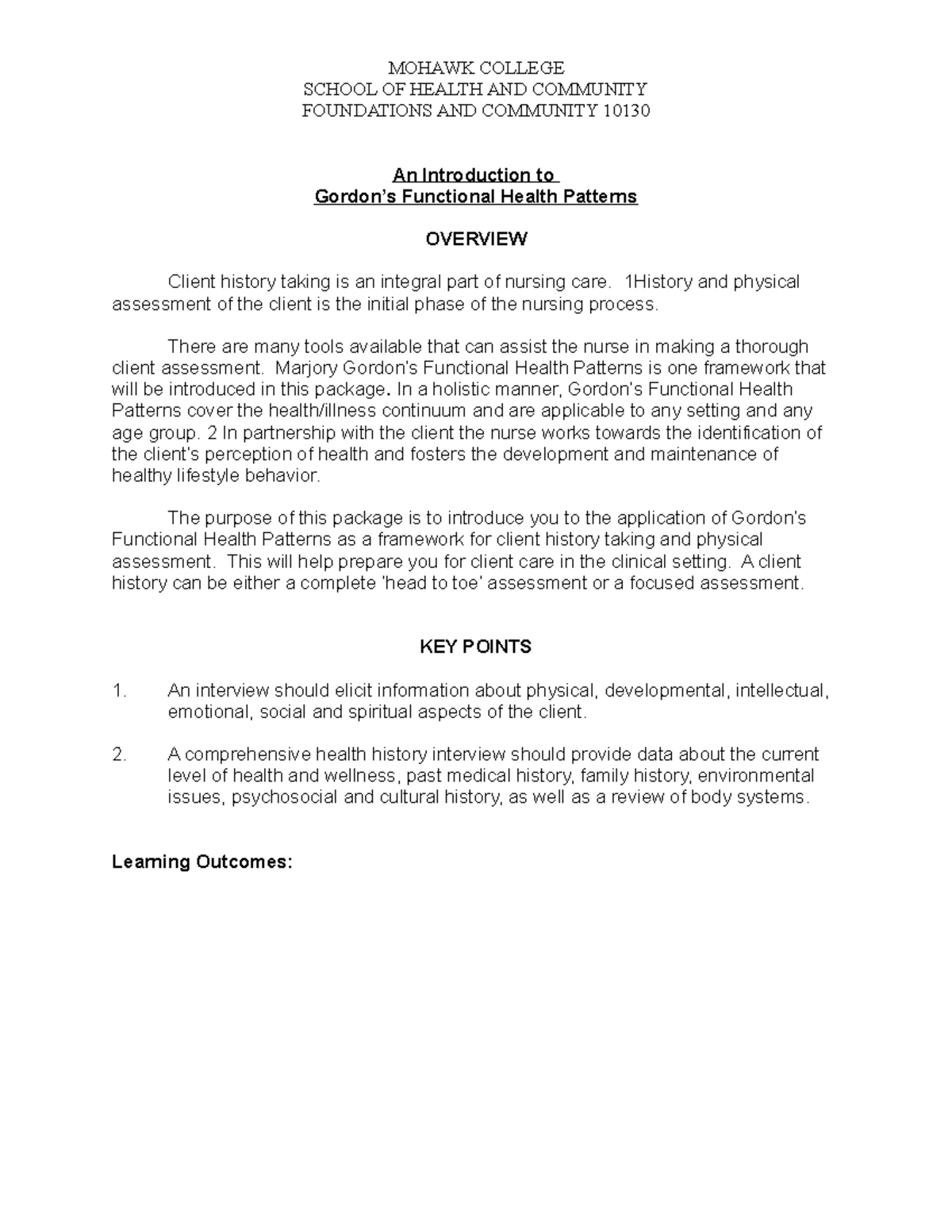 Introduction to Gordon's Functional Health Patterns Guided Learning ...