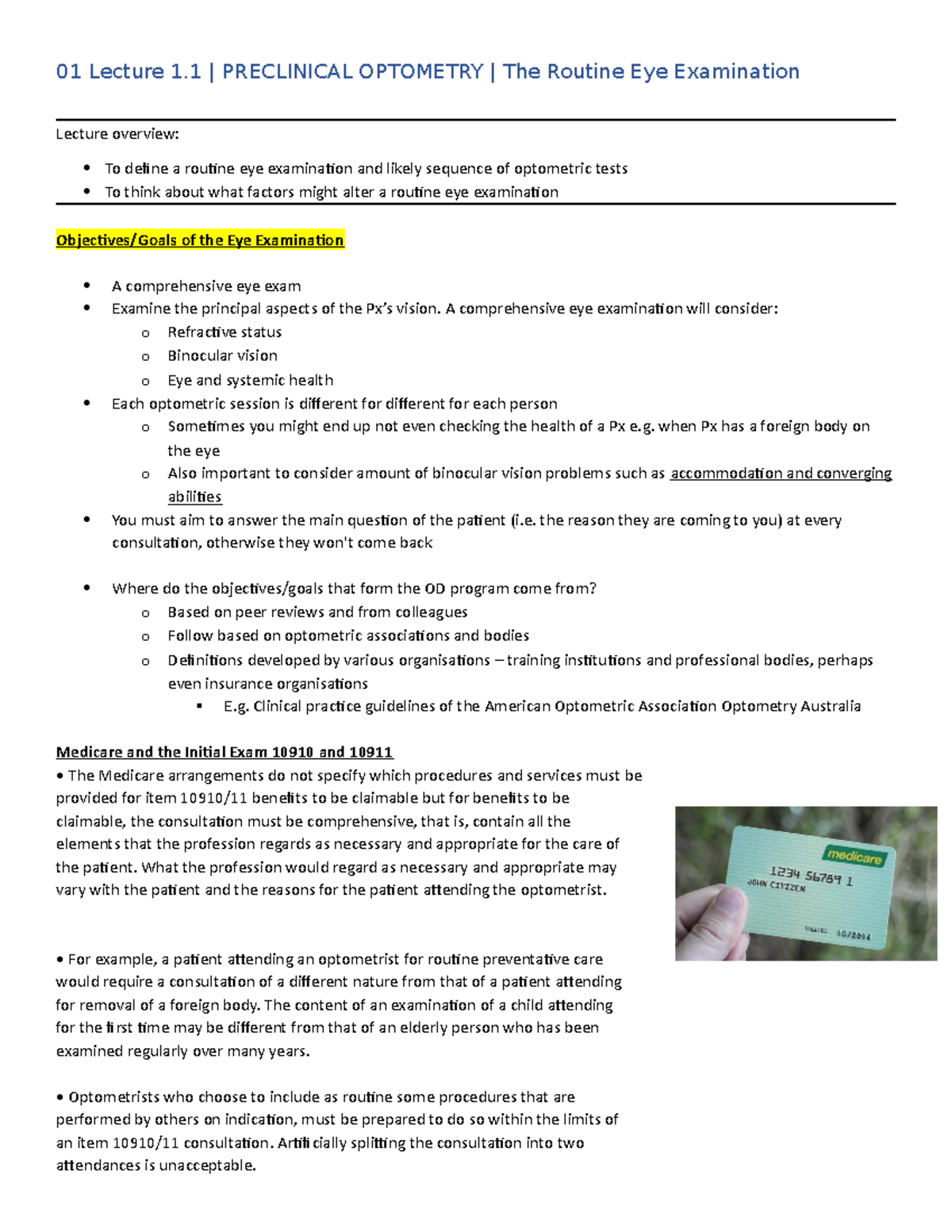 01 1.1 The Routine Eye Examination (AC) - 01 Lecture 1 | PRECLINICAL ...