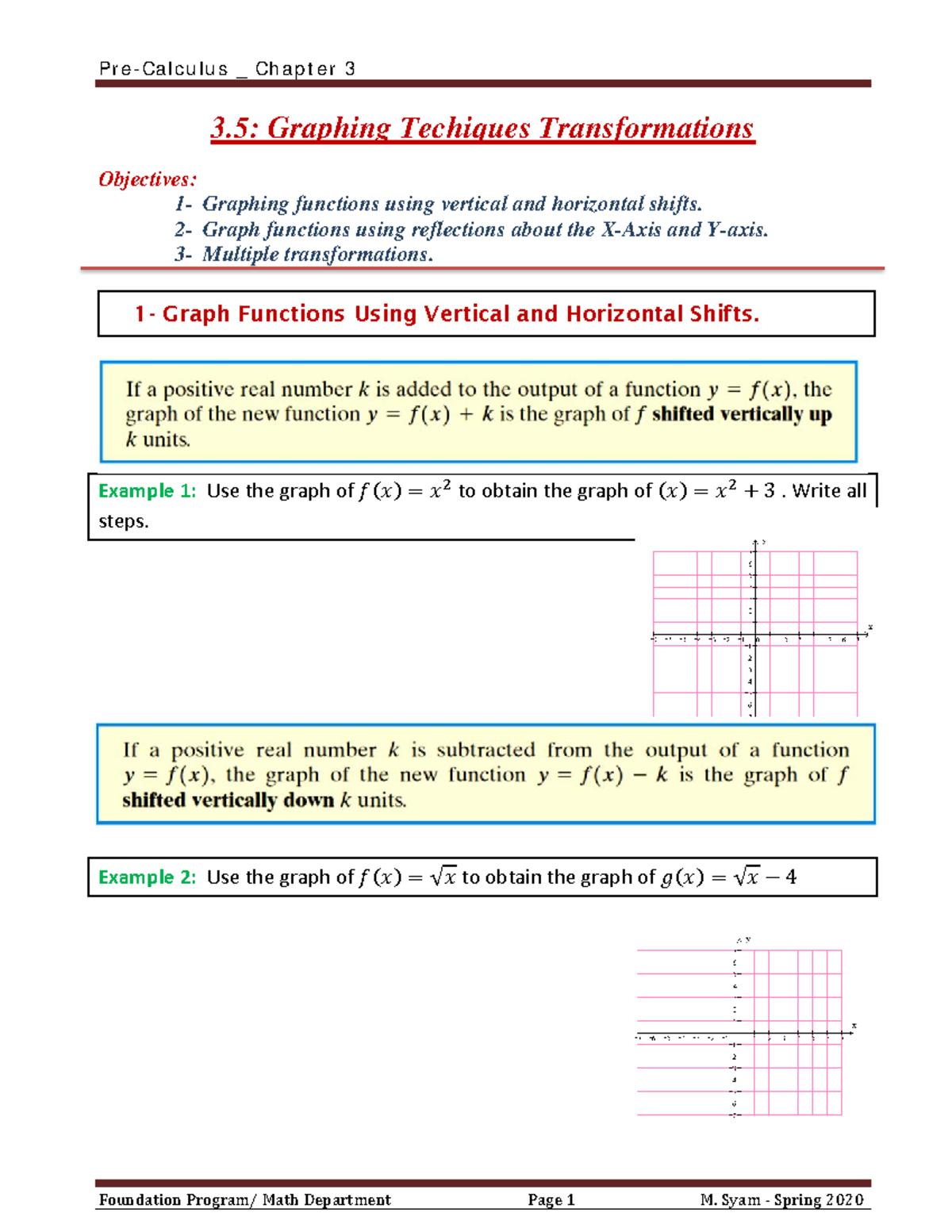 3.5 Graphing Techiques Transformations- Spring 2020 - 3: Graphing Techiques Transformations ...