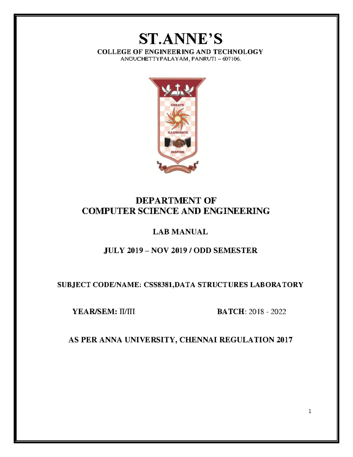 CS8381-DATA Structures Laboratory-669982130-CSE DS Lab Manual (asmath) - ST’S COLLEGE OF ...