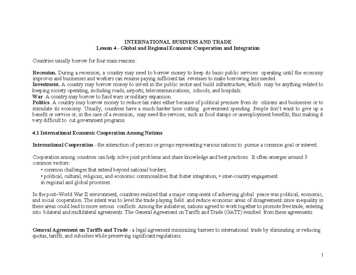 International Business Trade - Lesson 4 - INTERNATIONAL BUSINESS AND ...