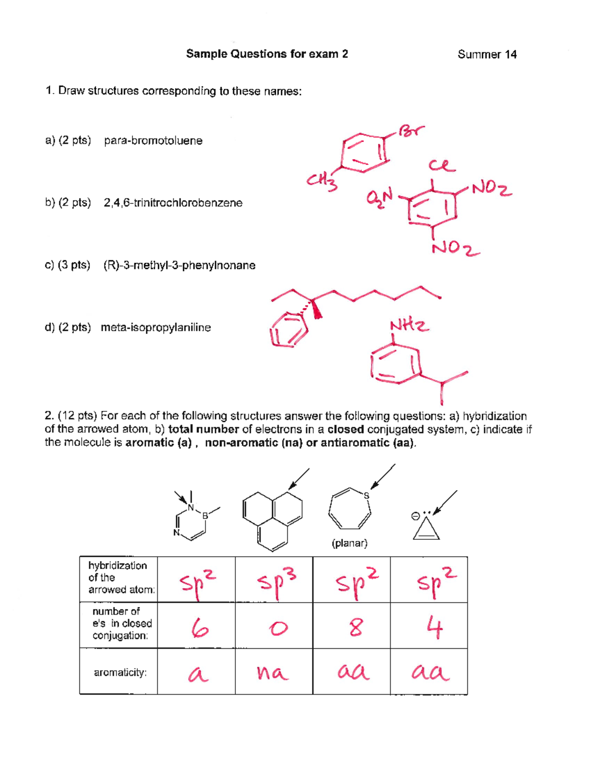 9 Key to Sample Questions for Exam 2 - Sample Questions for exam 2 ...