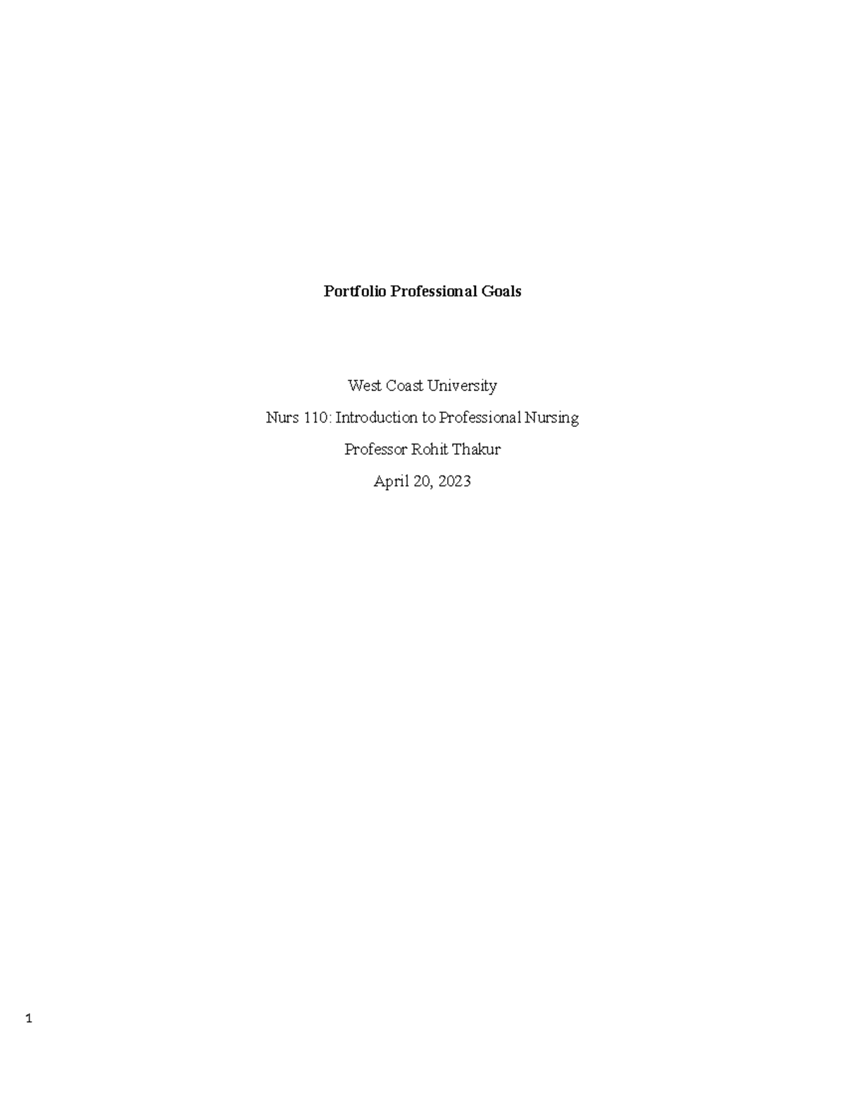 Professional Goals Template - NURS 110 - Portfolio Professional Goals ...