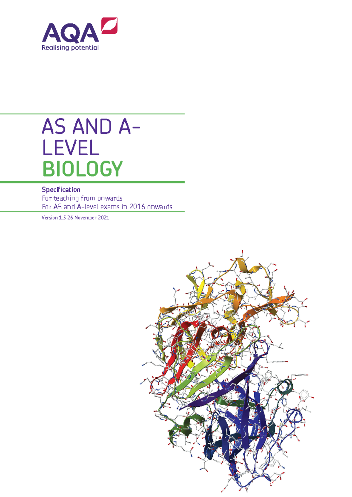 Biology spec - AS AND A- LEVEL BIOLOGY Specification For teaching from ...