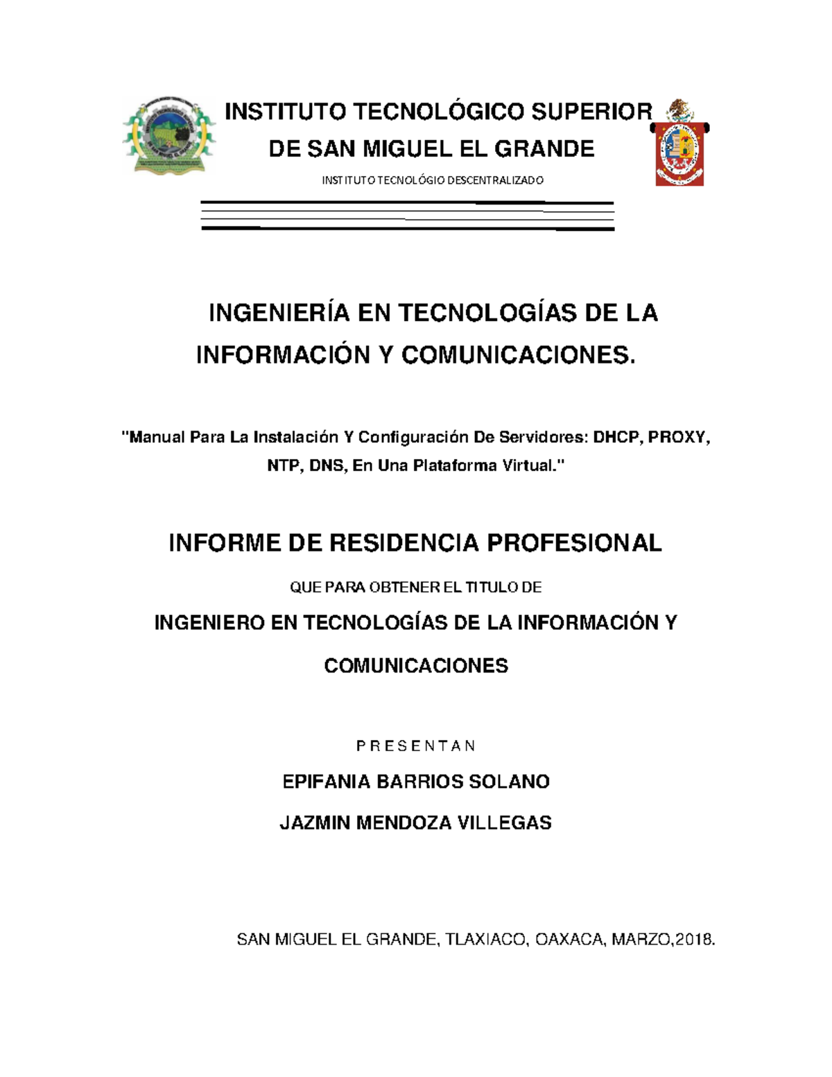 Informe DE Residencia Profesional Instit - INGENIERÍA EN TECNOLOGÍAS DE LA INFORMACIÓN Y - Studocu
