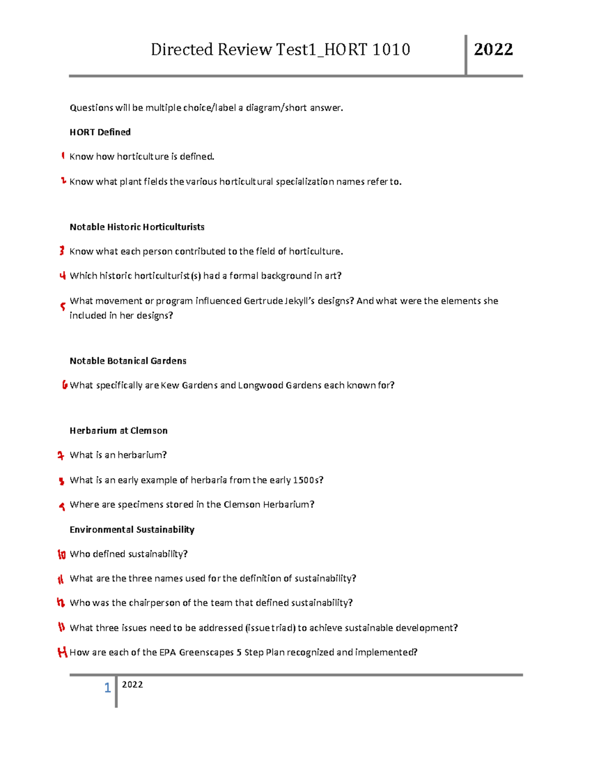 Directed Review Test 1 2022 - Directed Review Test1_HORT 1010 2022 1 ...