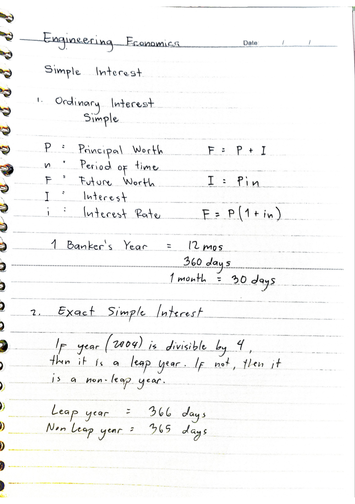 Eng'g Economics Interest - Engineering Economics Date Simple Interest 1 ...
