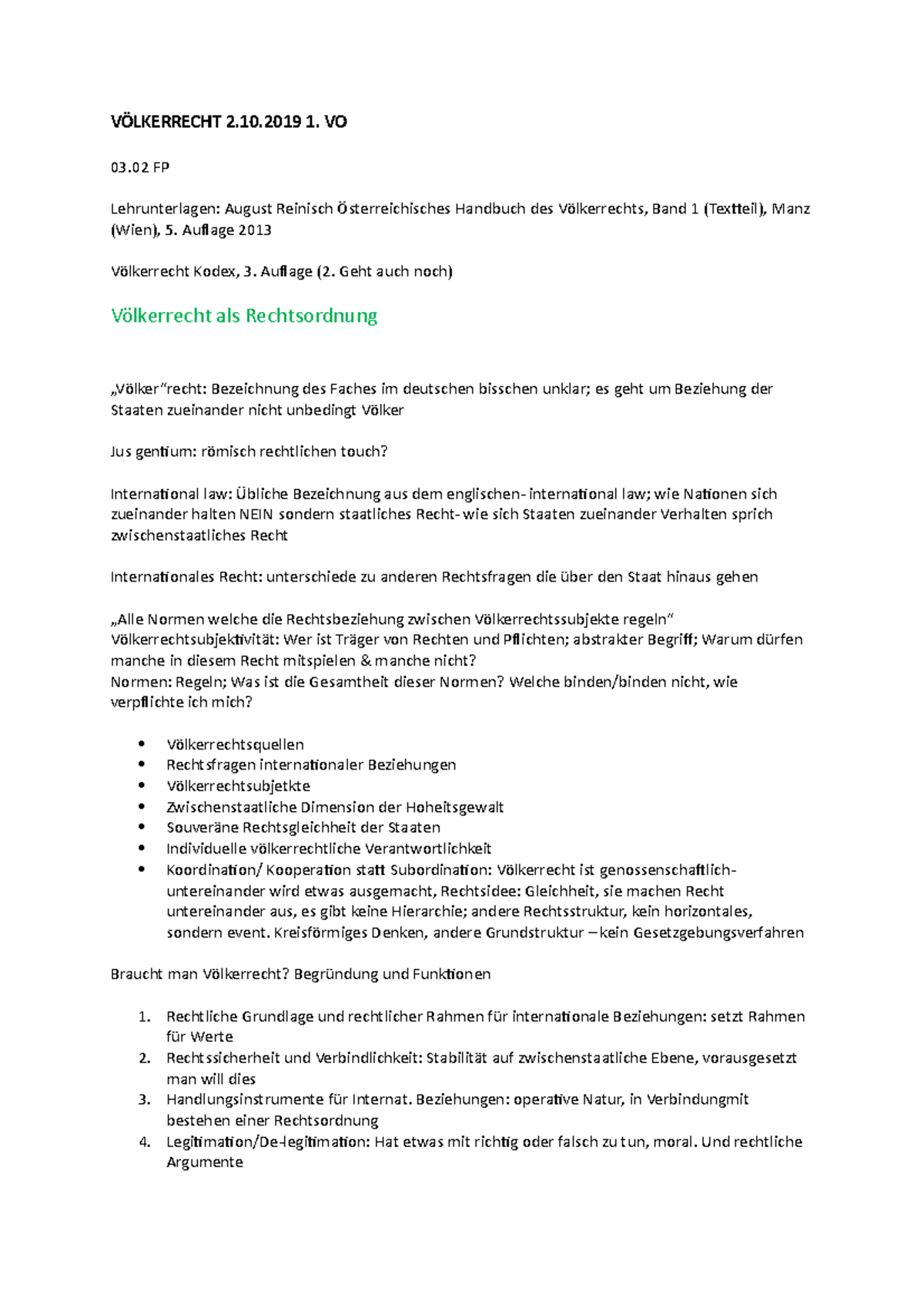 VÖ Lkerrecht - Vorlesungsnotizen 1 - VÖLKERRECHT 2.10 1. VO 03 FP ...