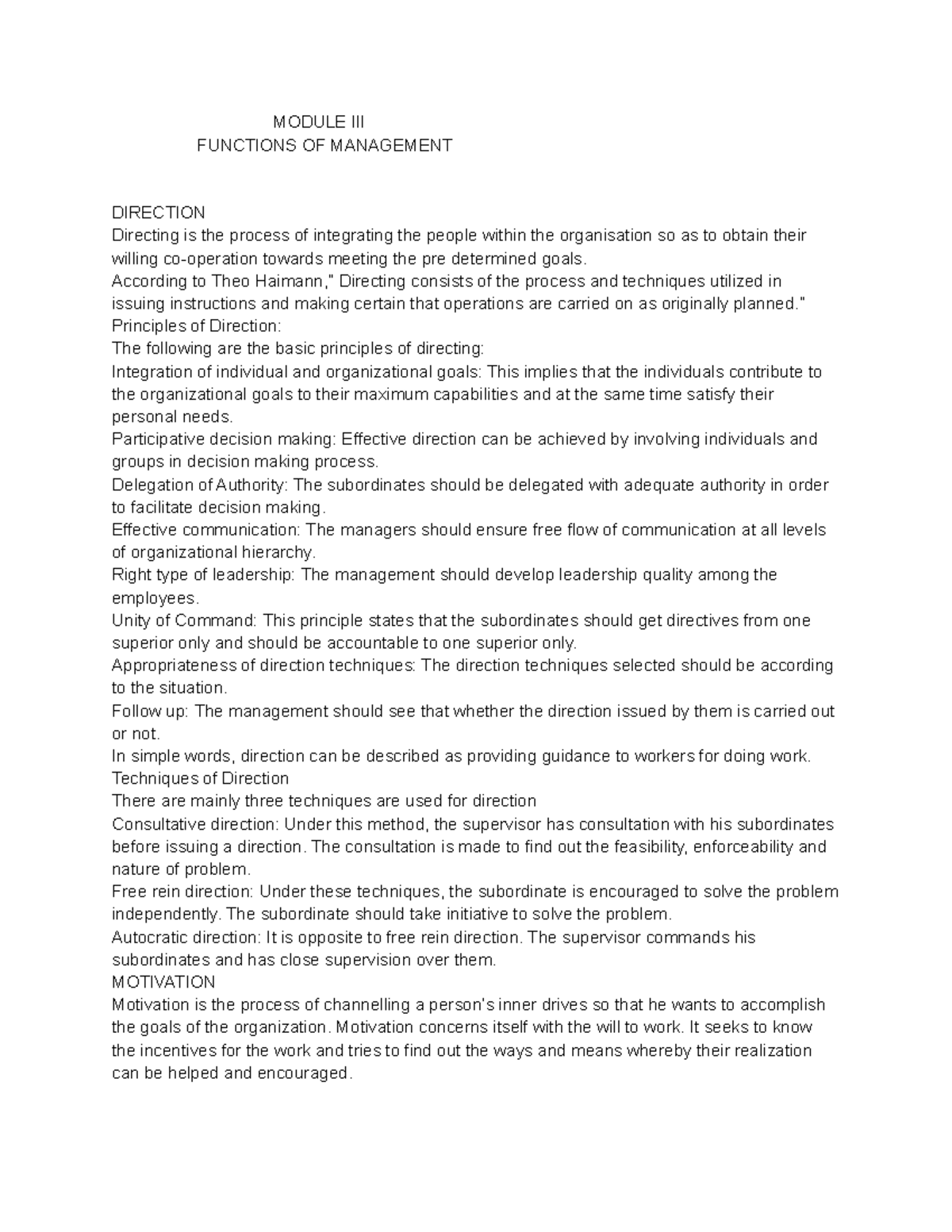 Module 3 - Business management lecture notes - MODULE III FUNCTIONS OF ...