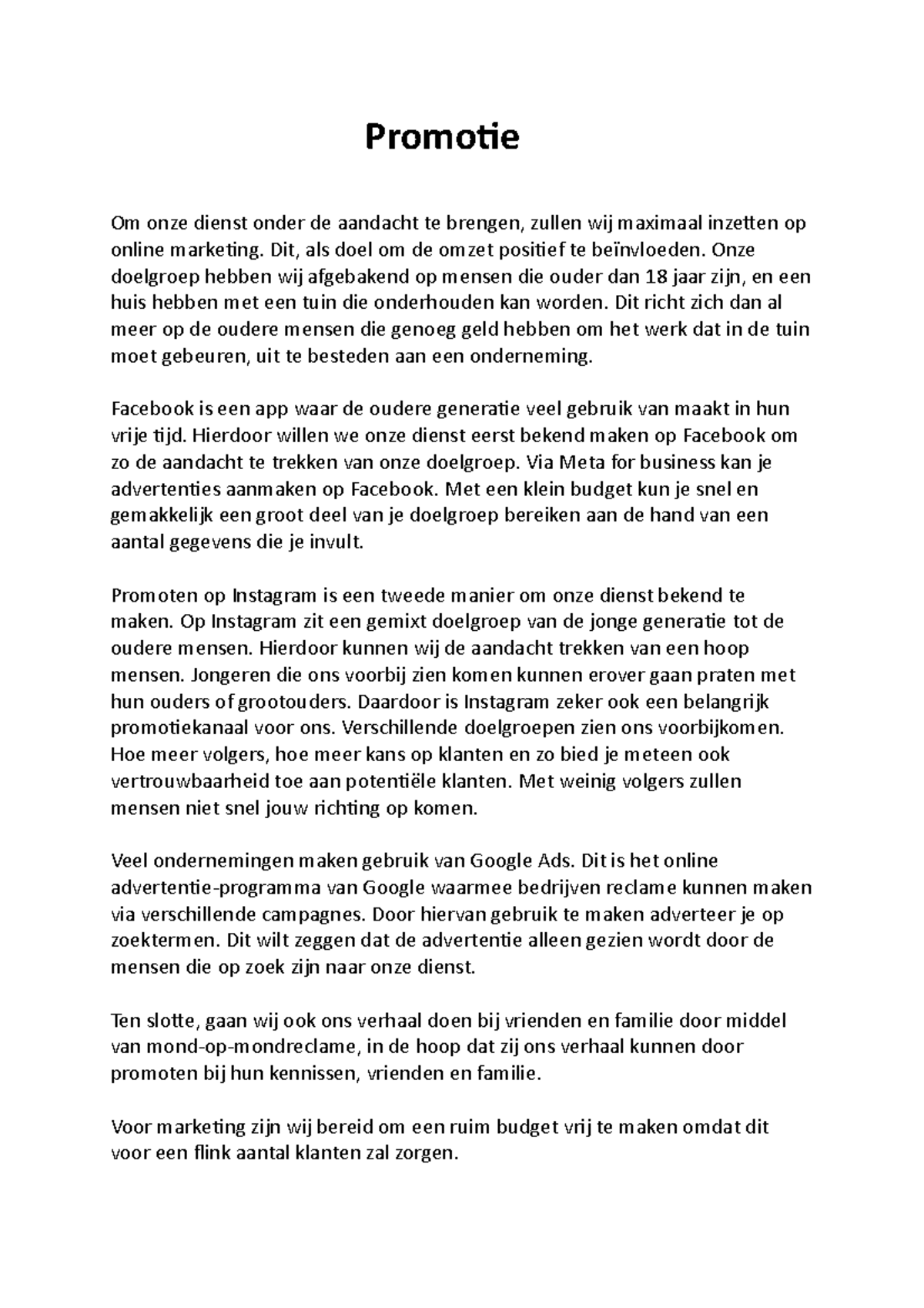 Promotie - voorbeeld van deel van onderneming starten taak - Promotie Om onze dienst onder de ...