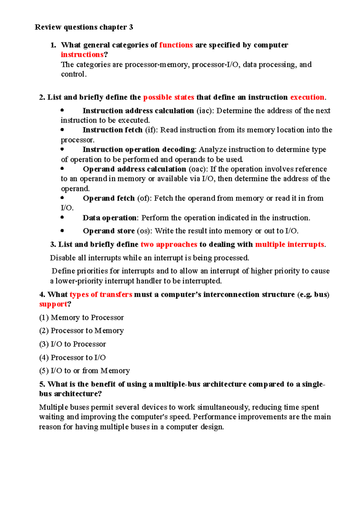 Review questions chapter 3 3 - What general categories of functions are ...