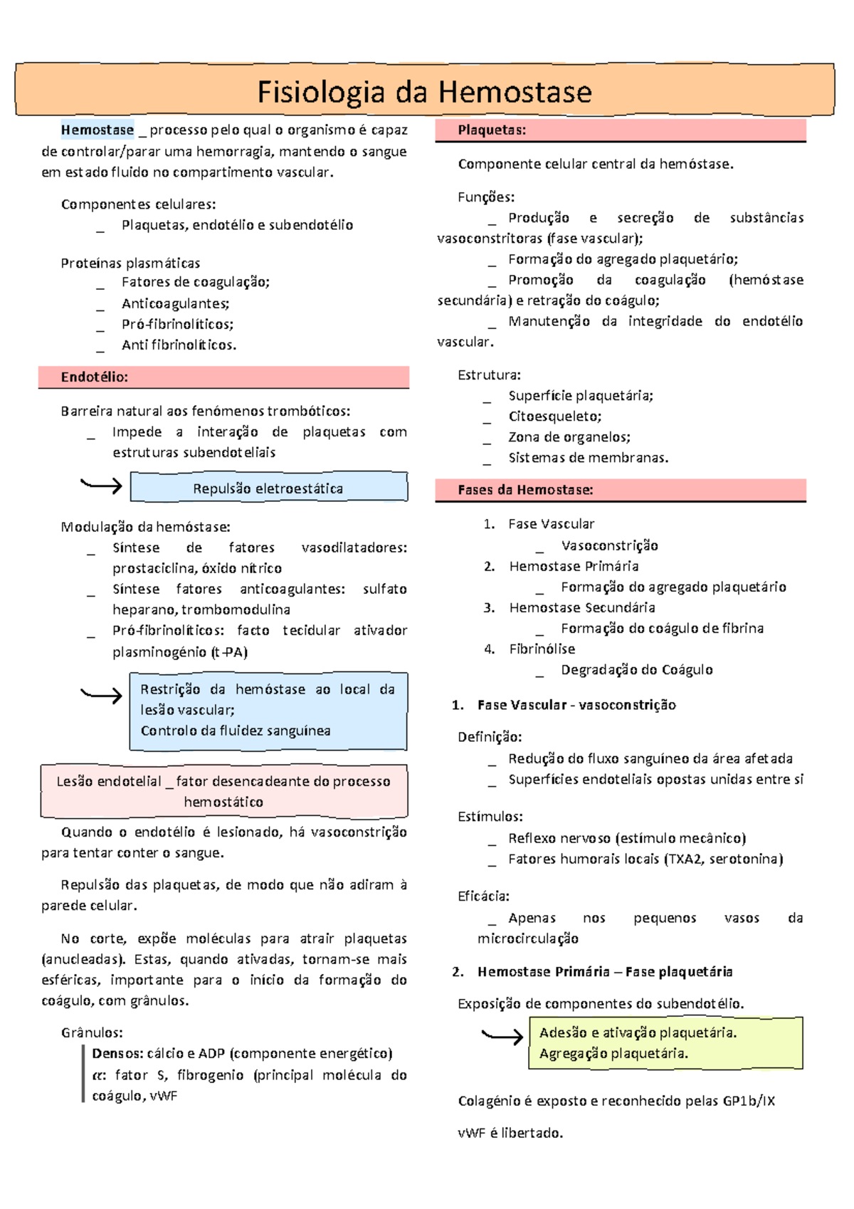Resumos fisiologia da hemostase - Hemostase _ processo pelo qual o ...