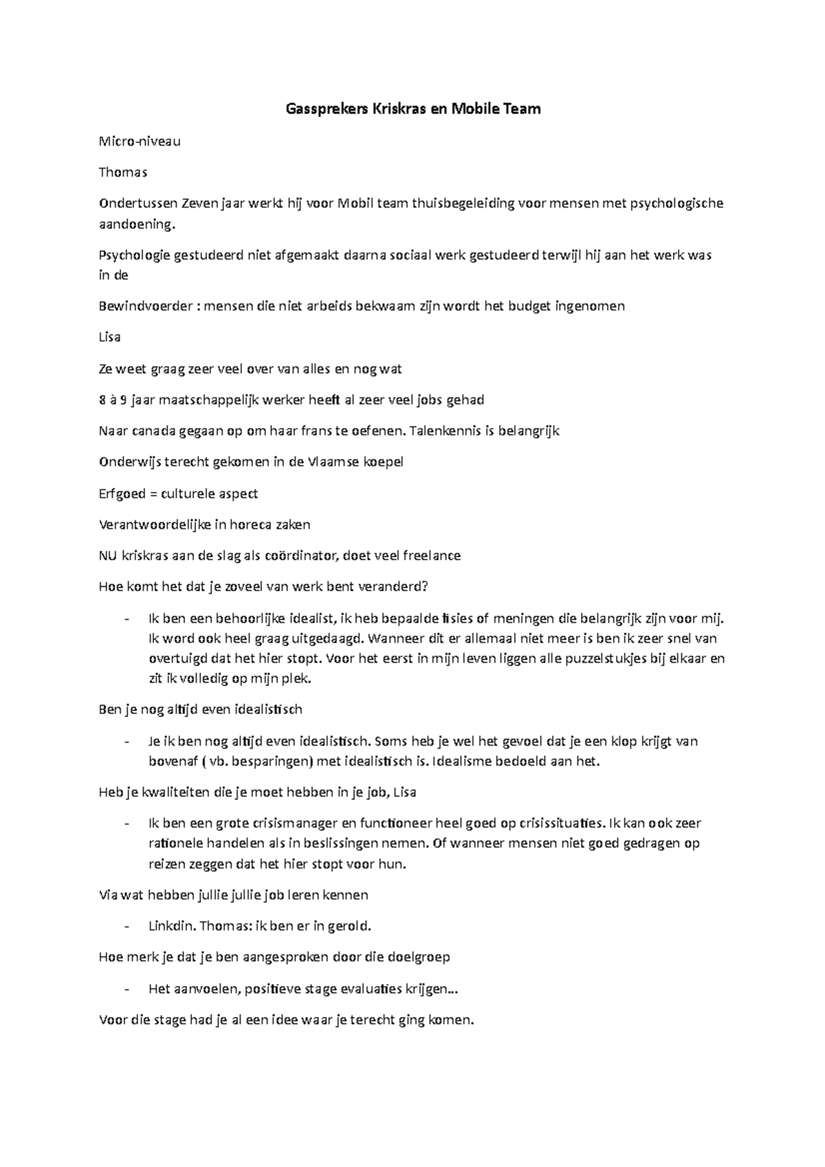 Kriskras en mobile team - Professionele identiteit - HoGent - Studocu