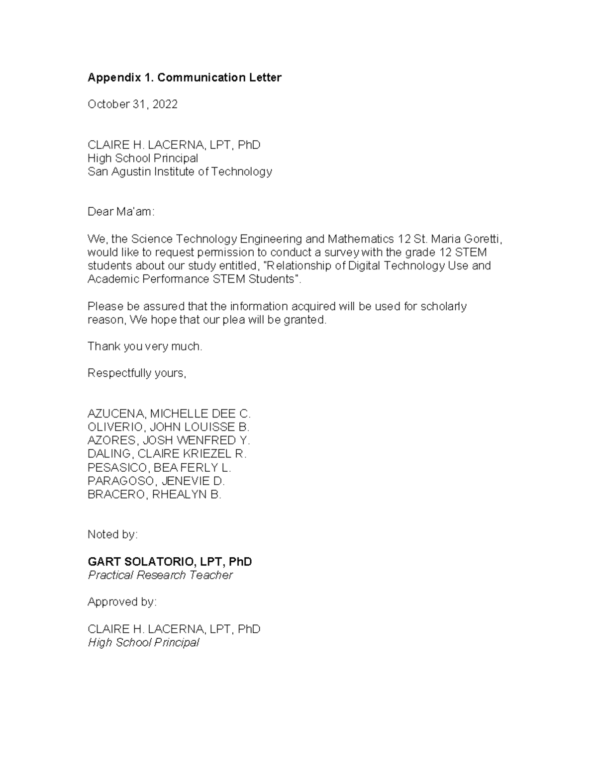 Appendix-1 - practical research for stem - Appendix 1. Communication ...