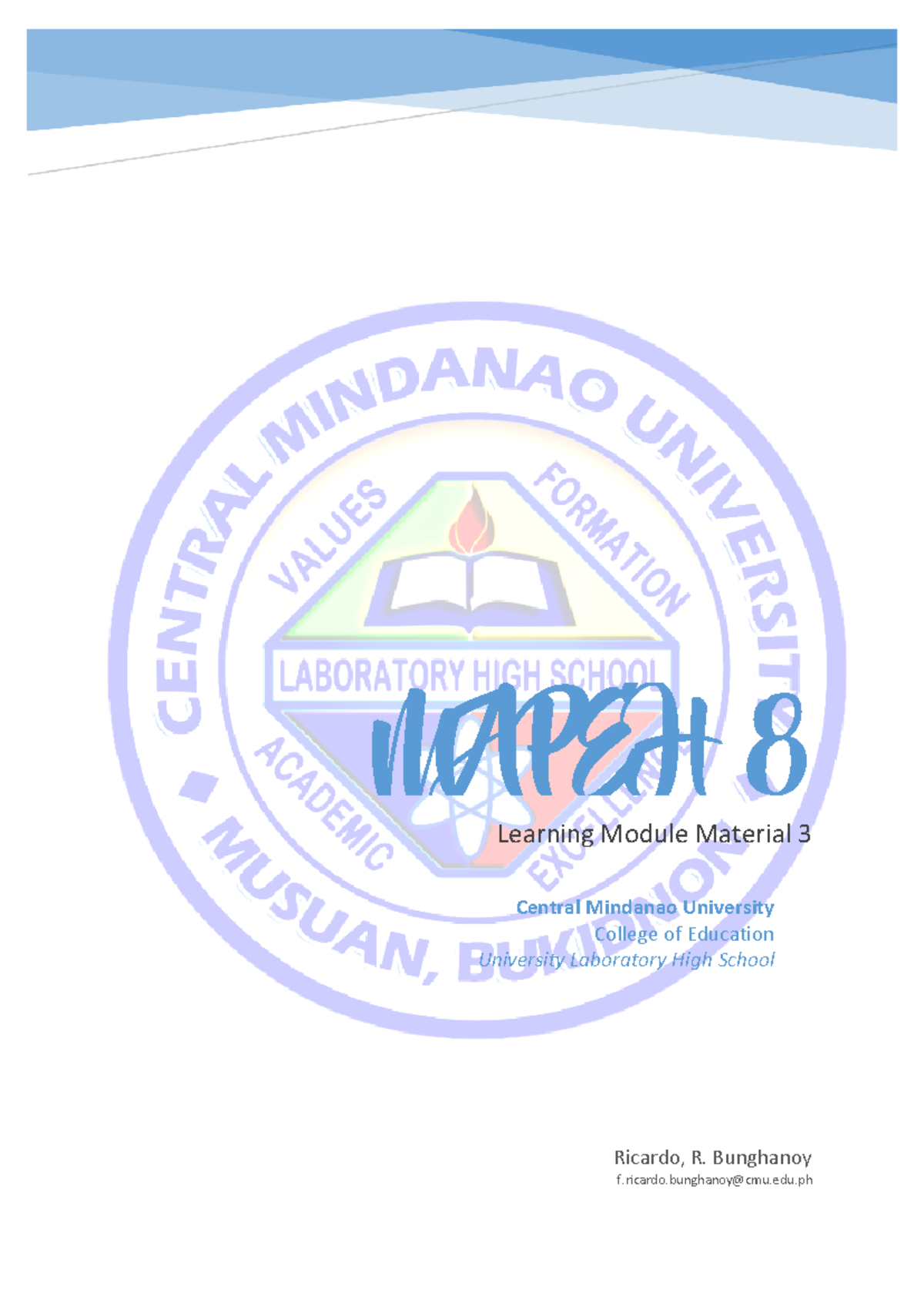 Mapeh Module 3 Football - MAs Learning Module Material 3 Ricardo, R ...