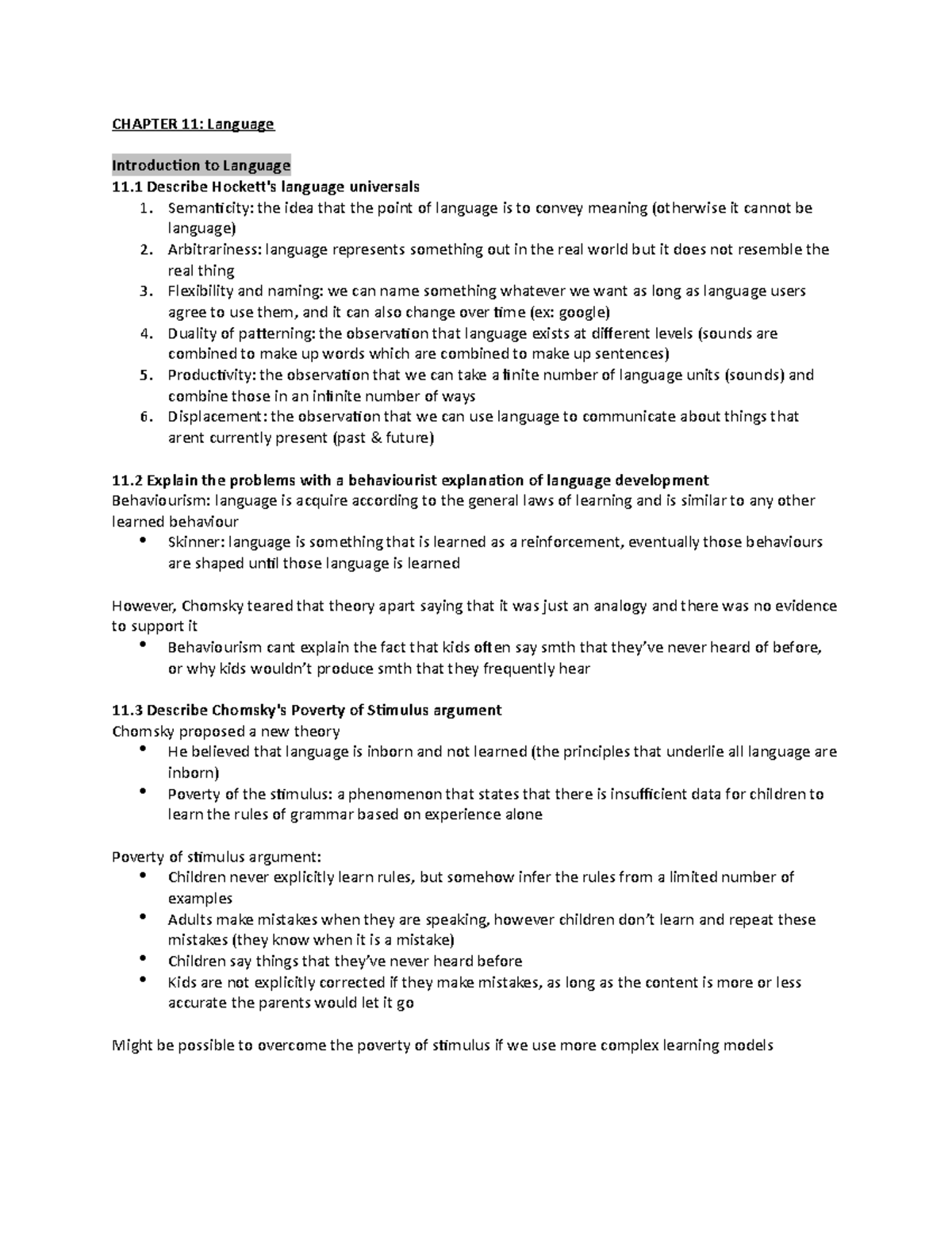 Chapter 11 - PSY270 - Cognitive Psychology - CHAPTER 11: Language ...