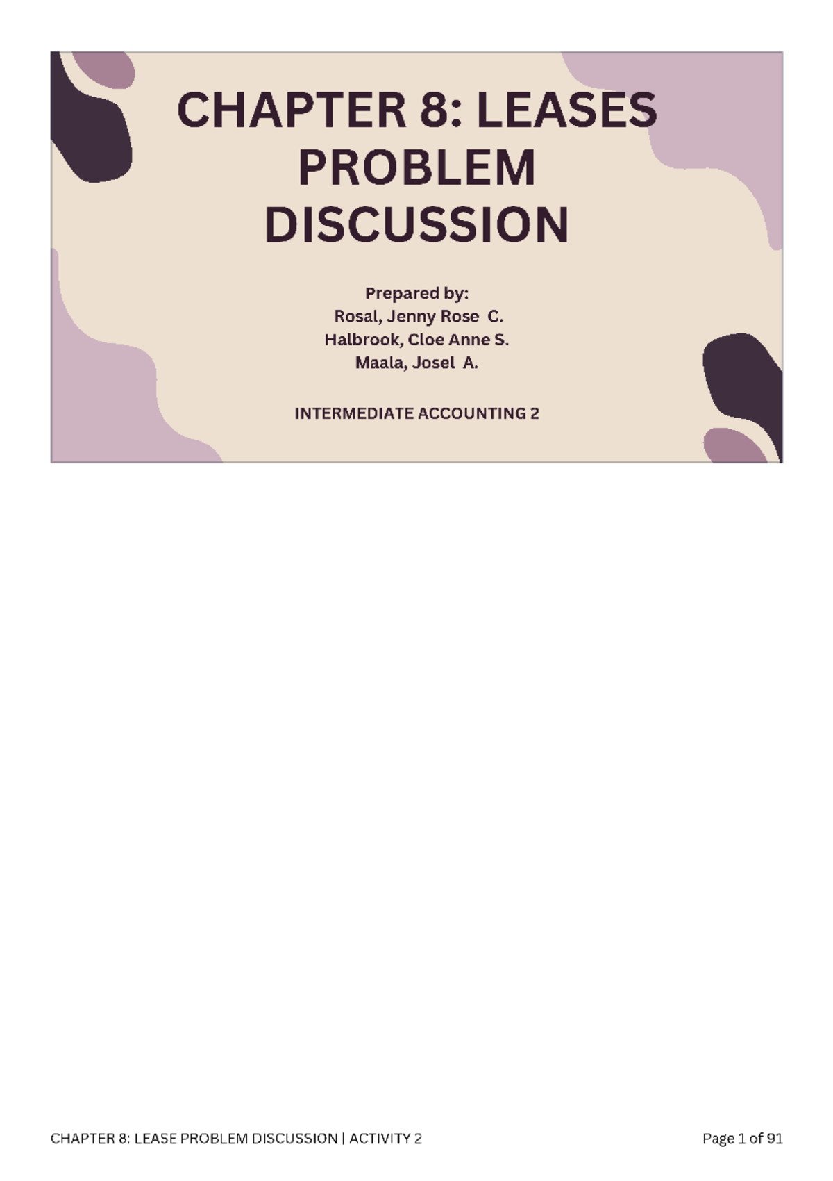 Chapter 8 Lease Problem Discussio - CHAPTER 8: LEASES PROBLEM ...