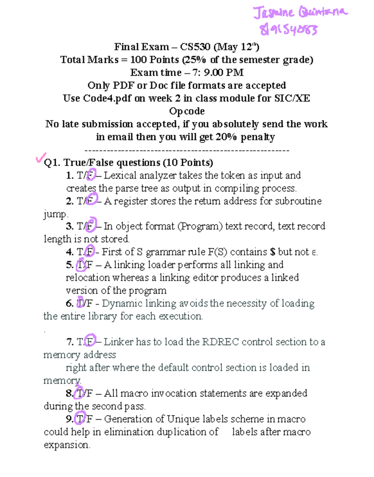 Final+Exam 2022 - CS530 Systems Software final exam questions - Final ...