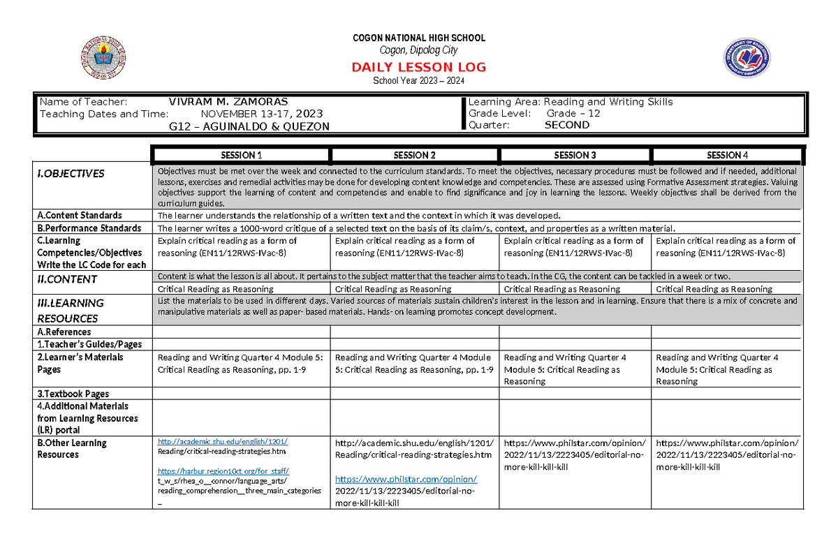 RW Q2 W2 - READING AND WRITING SKILLS - COGON NATIONAL HIGH SCHOOL ...