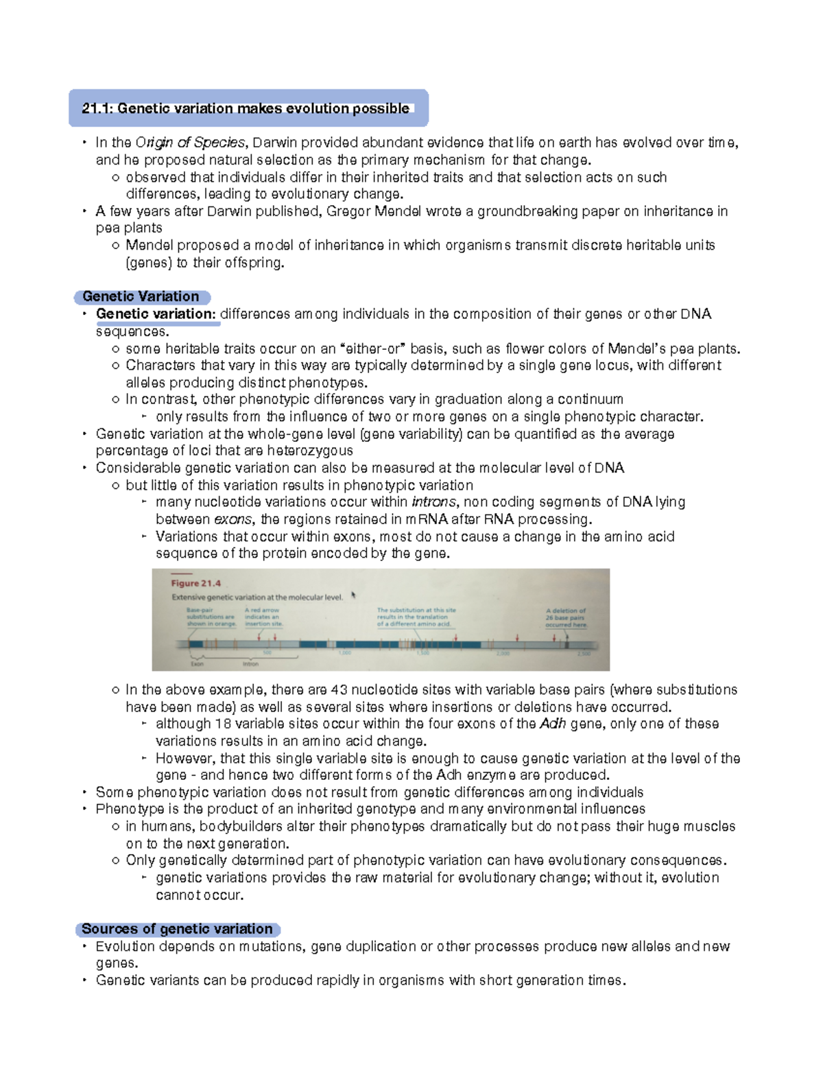 Populations Ch. 21 - 21: Genetic variation makes evolution possible In the Origin of Species ...