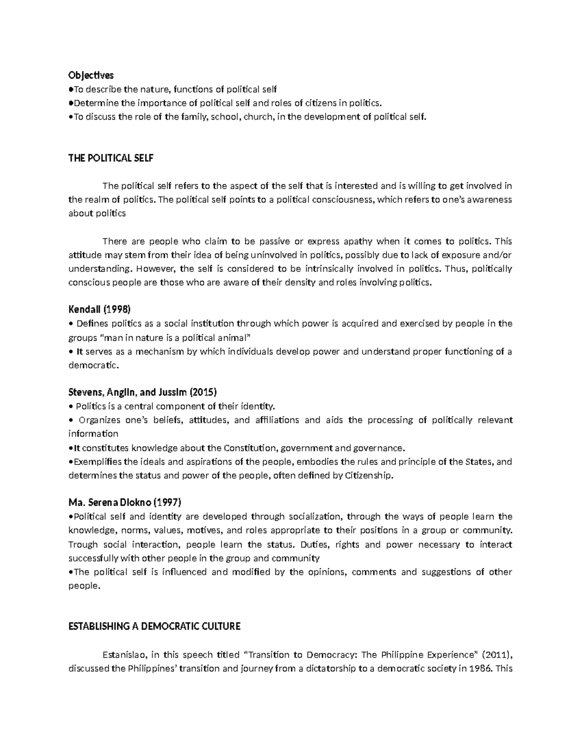 Political self group 11 - Objectives To describe the nature, functions ...