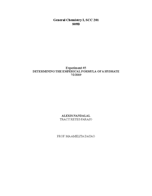 Chem 201 Experiment 2 Lab Report - General Chemistry I, SCC 201 Section ...