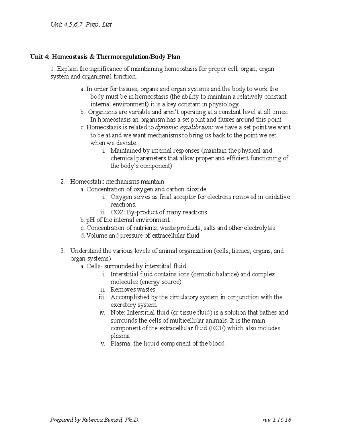 EXAM 2 Review - Unit 4: Homeostasis & Thermoregulation/Body Plan ...