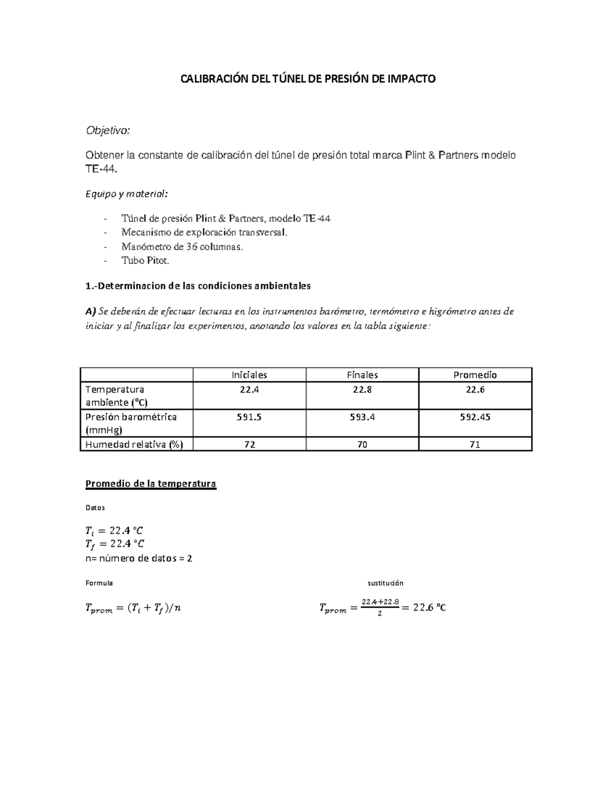 Scribfree - practica 2 fausto - CALIBRACI”N DEL T⁄NEL DE PRESI”N DE IMPACTO Objetivo: Obtener la ...