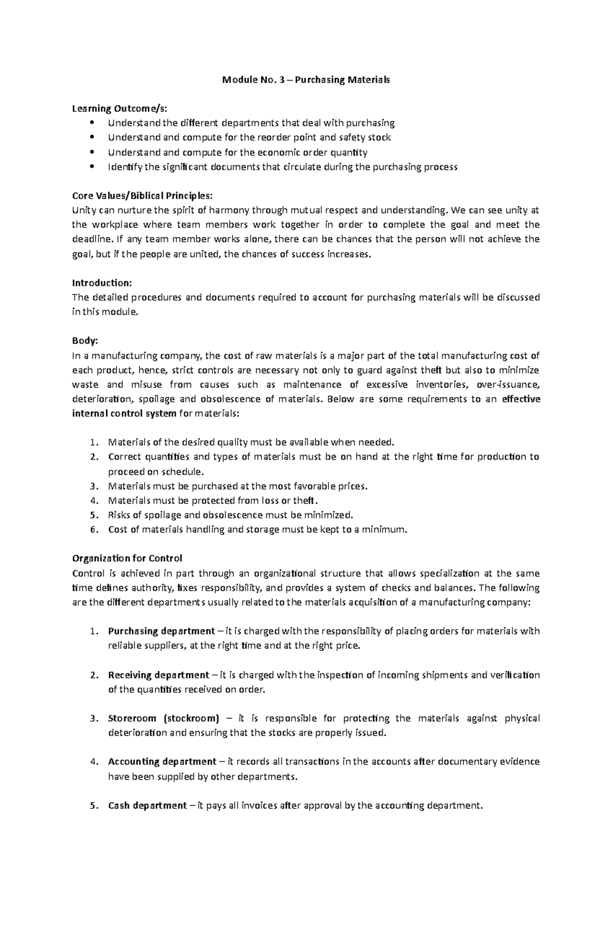 Module No 3 - Purchasing Materials - Module No. 3 – Purchasing ...