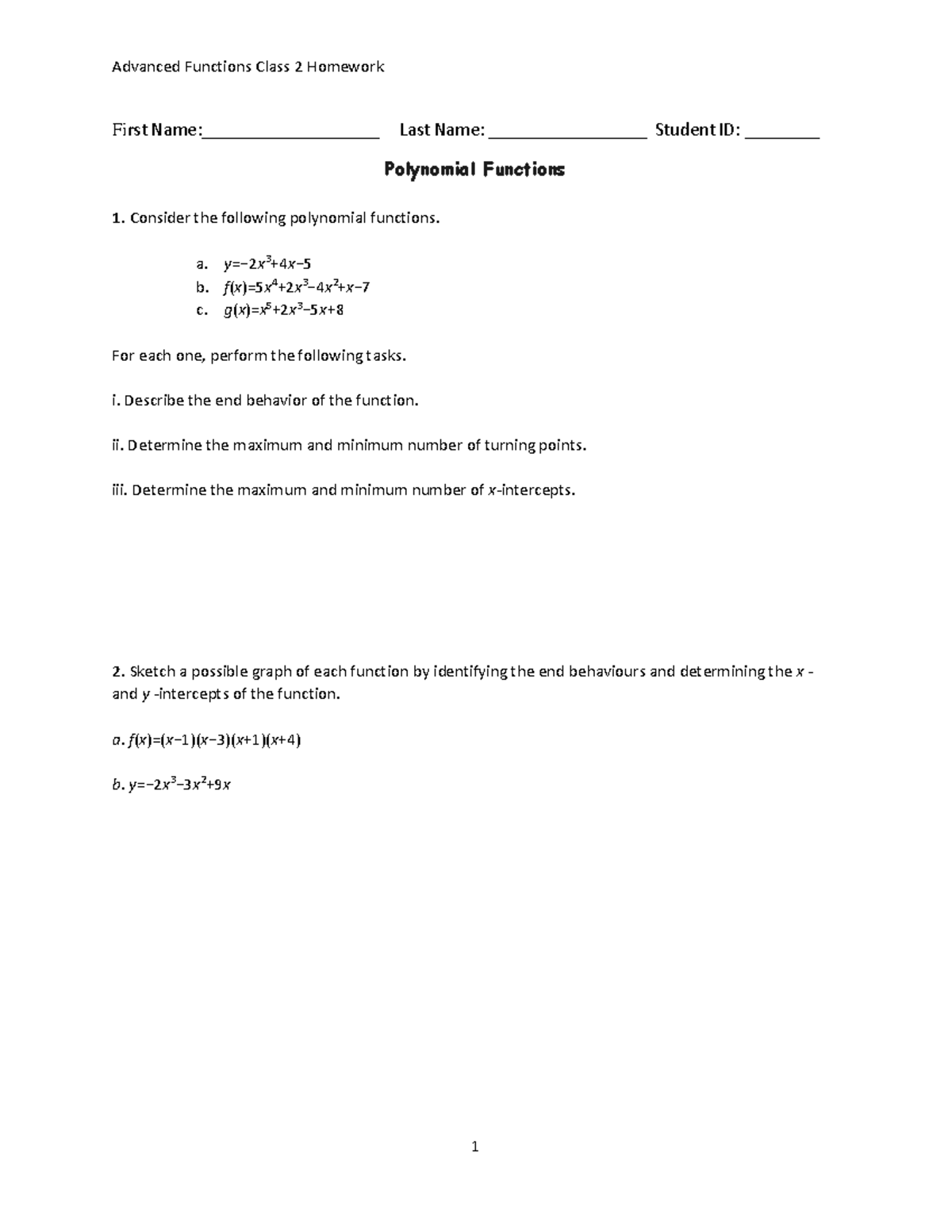 Class 02 Advanced Function Homework July 06 - First Name ...