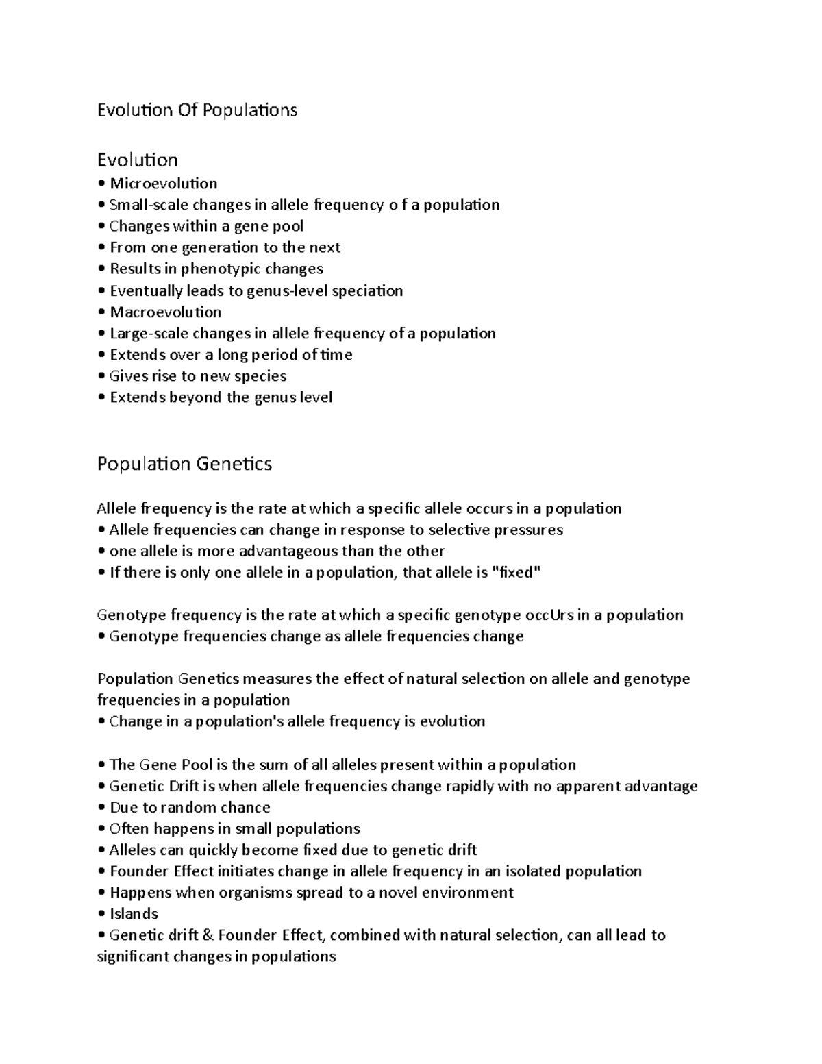 Evolution Of Populations Lecture Notes - Evolu&on Of Popula&ons Evolu ...