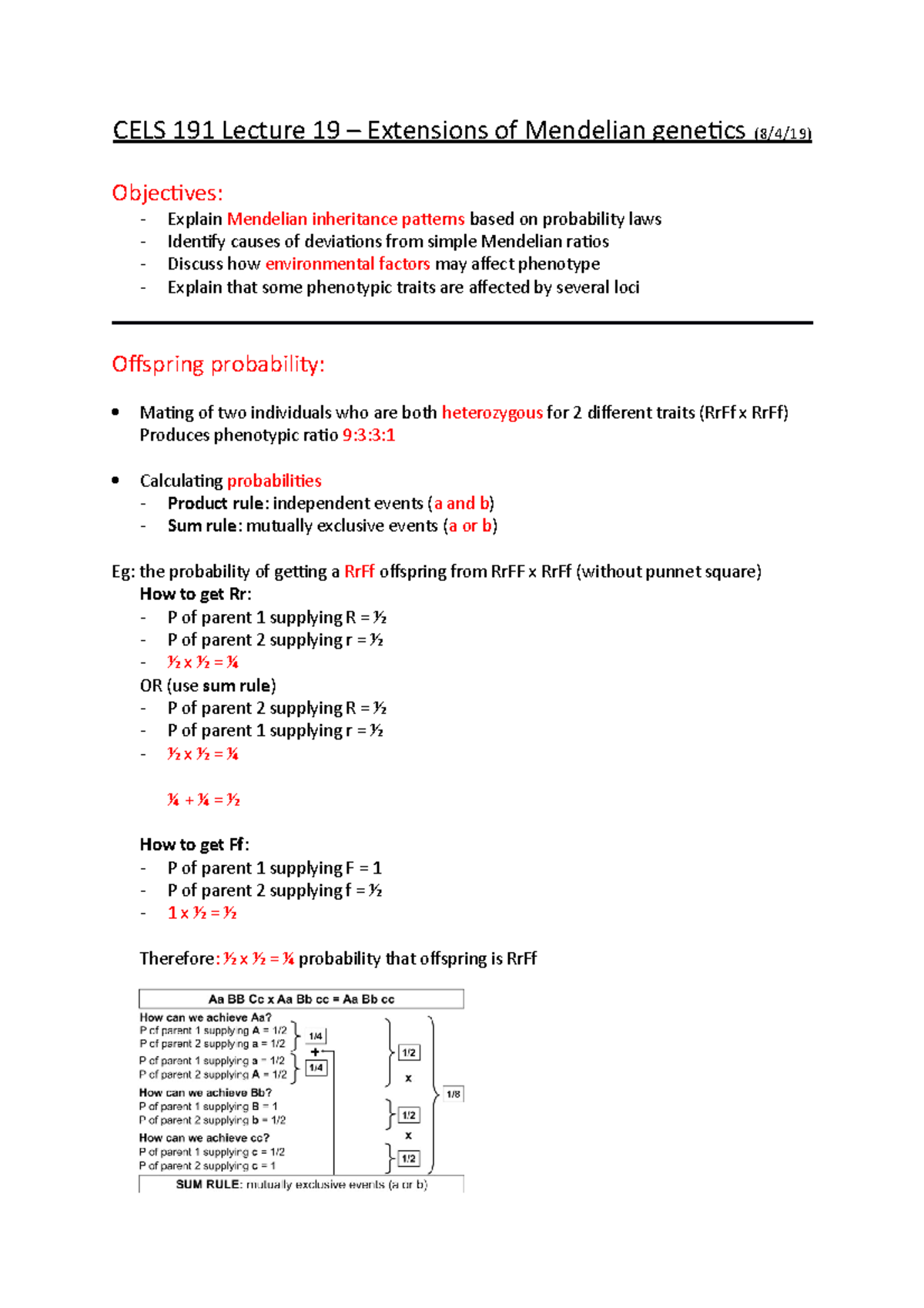 CELS 191 Lecture 19 - CELS 191 Lecture 19 – Extensions of Mendelian genetics (8/4/19) Objectives ...