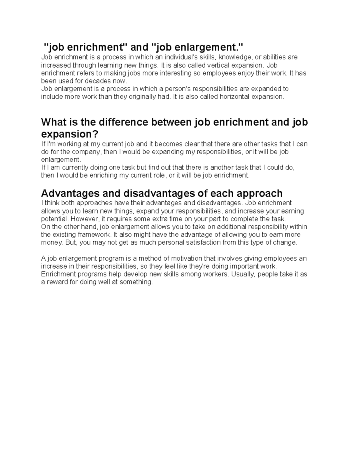 Job enrichment and enlargement - "job enrichment" and "job enlargement ...