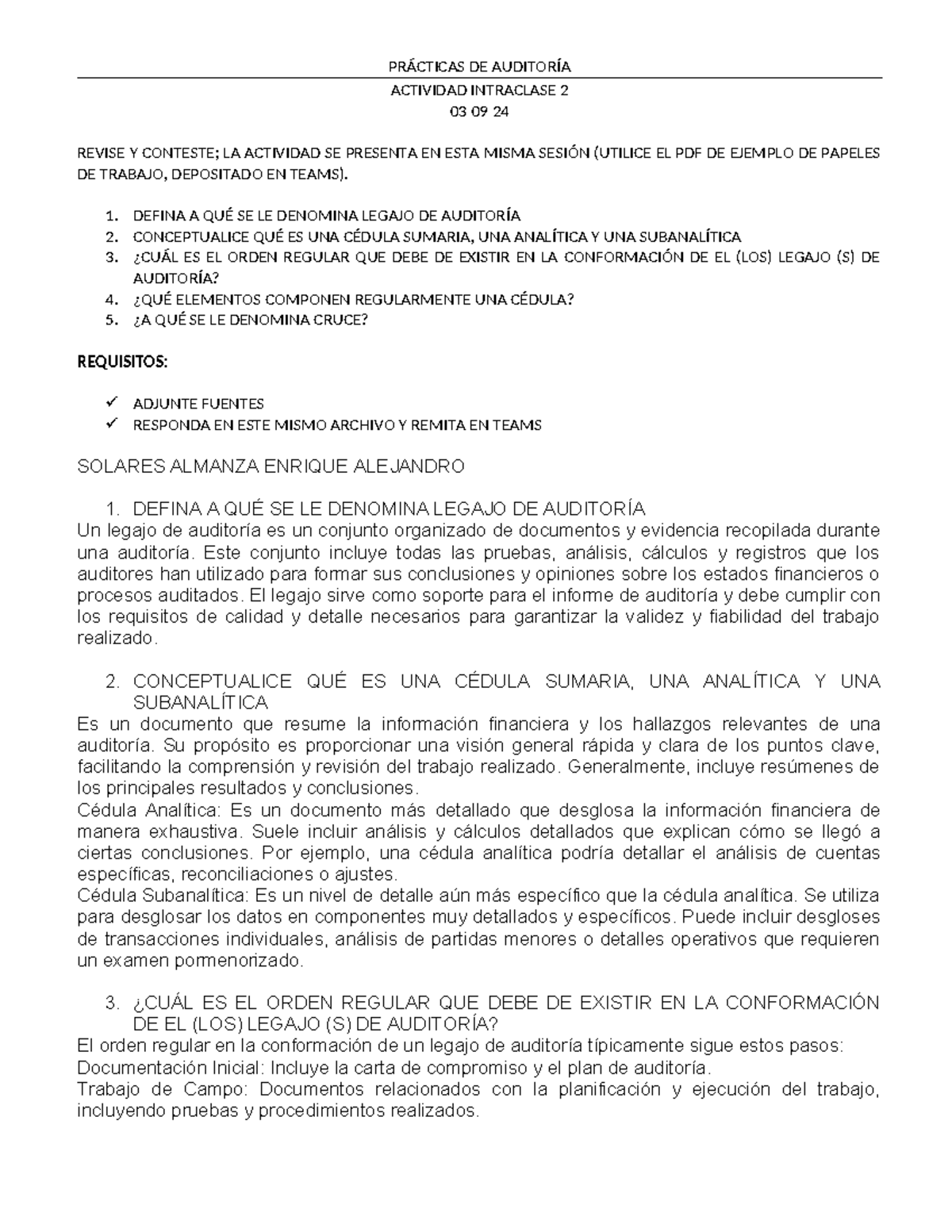 Actividad intraclase 2 03 09 24 Practicas DE Auditoria - PRÁCTICAS DE ...