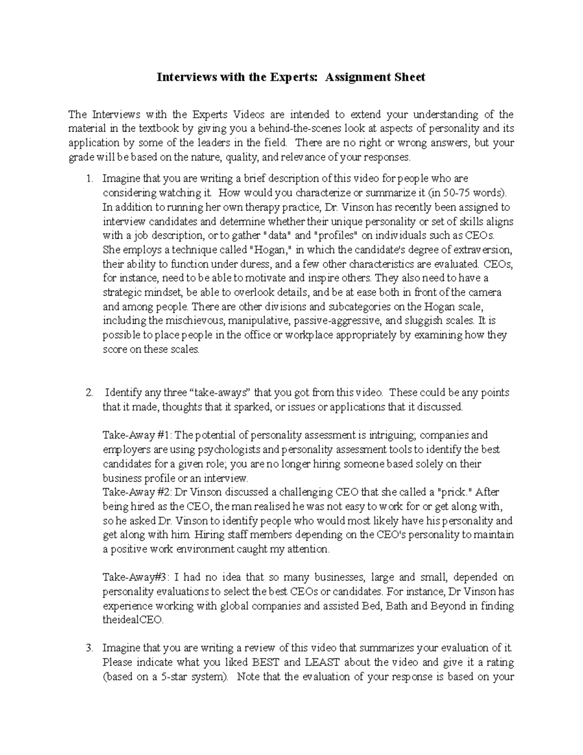 Experts 4-KAST - Interviews with the Experts: Assignment Sheet The ...