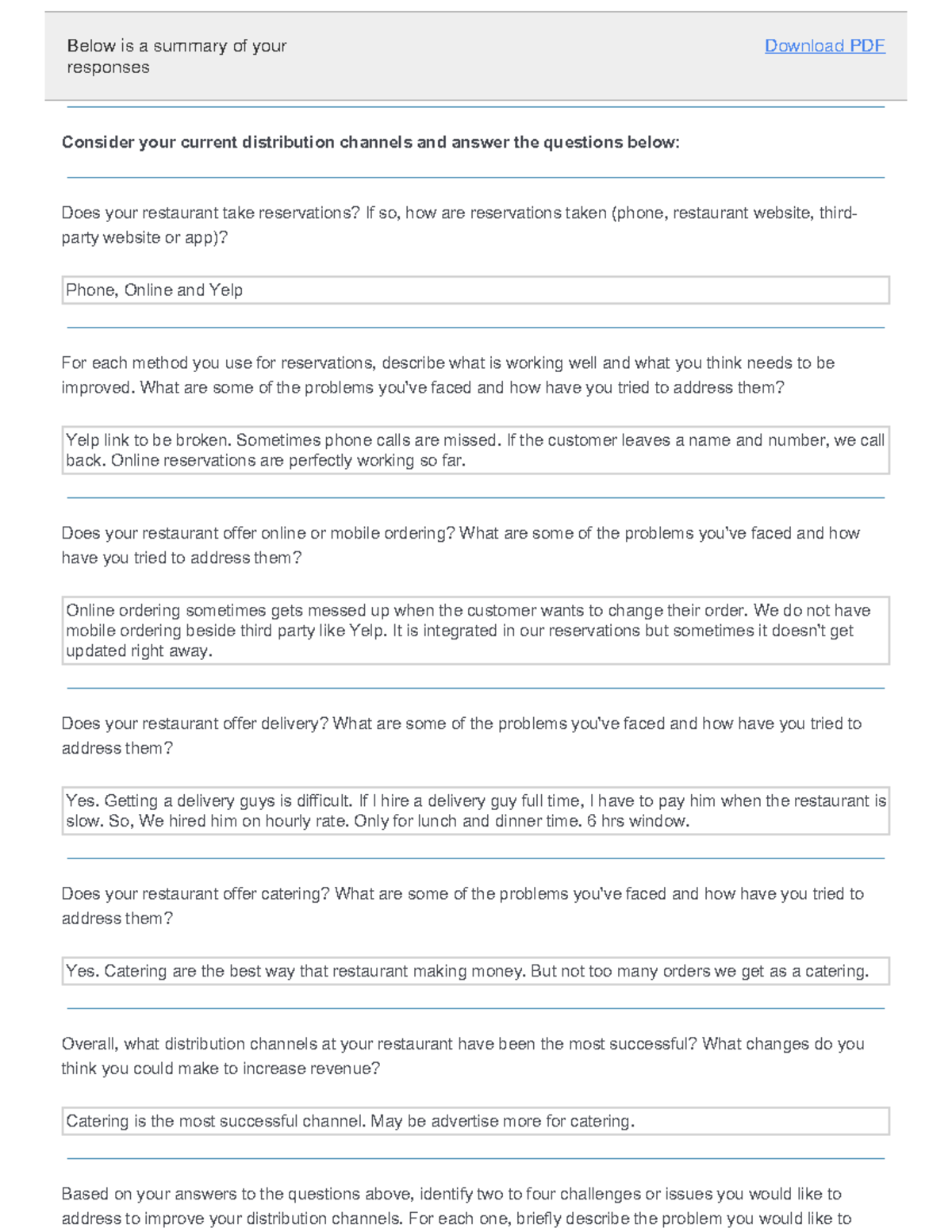 Response Summary - Below is a summary of your responses Download PDF ...