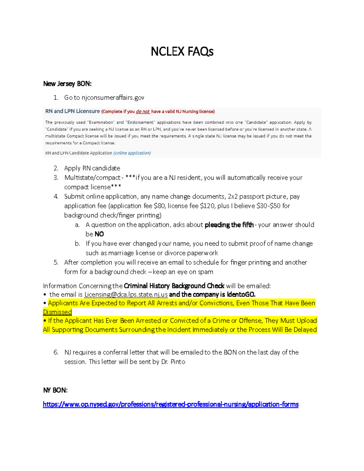 Nclex FAQs - NCLEX FAQs New Jersey BON: 1. Go to njconsumeraffairs 2 ...