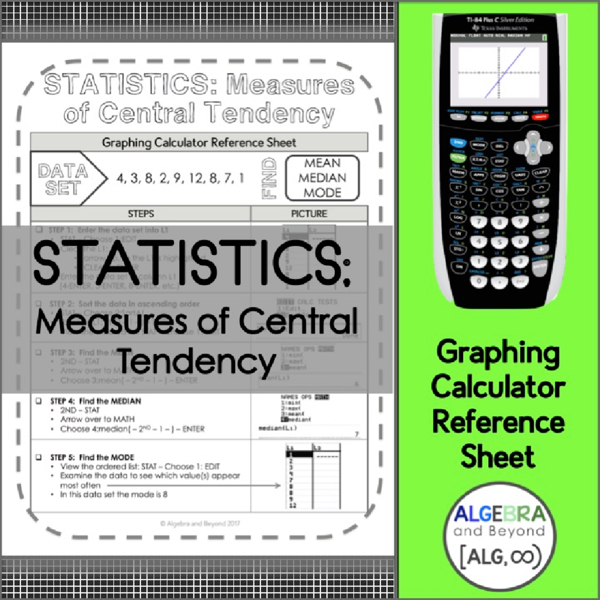 Graphing Calculator Reference Sheet Statistics Measuresof Central ...