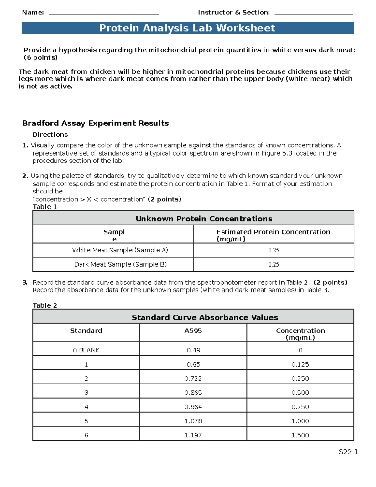 Protein Analysis Lab Worksheet - Studocu