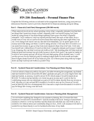 Benchmark Personal Finance Plan - Benchmark - Personal Finance Plan ...