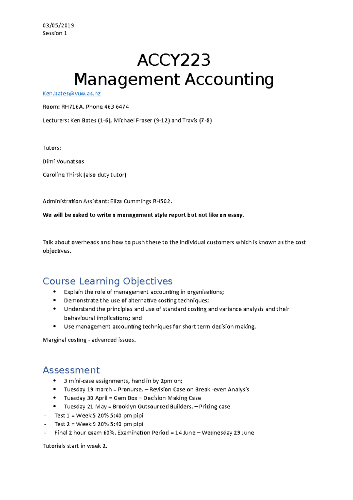 Session 1 different costs for different purposes - Session 1 ACCY ...